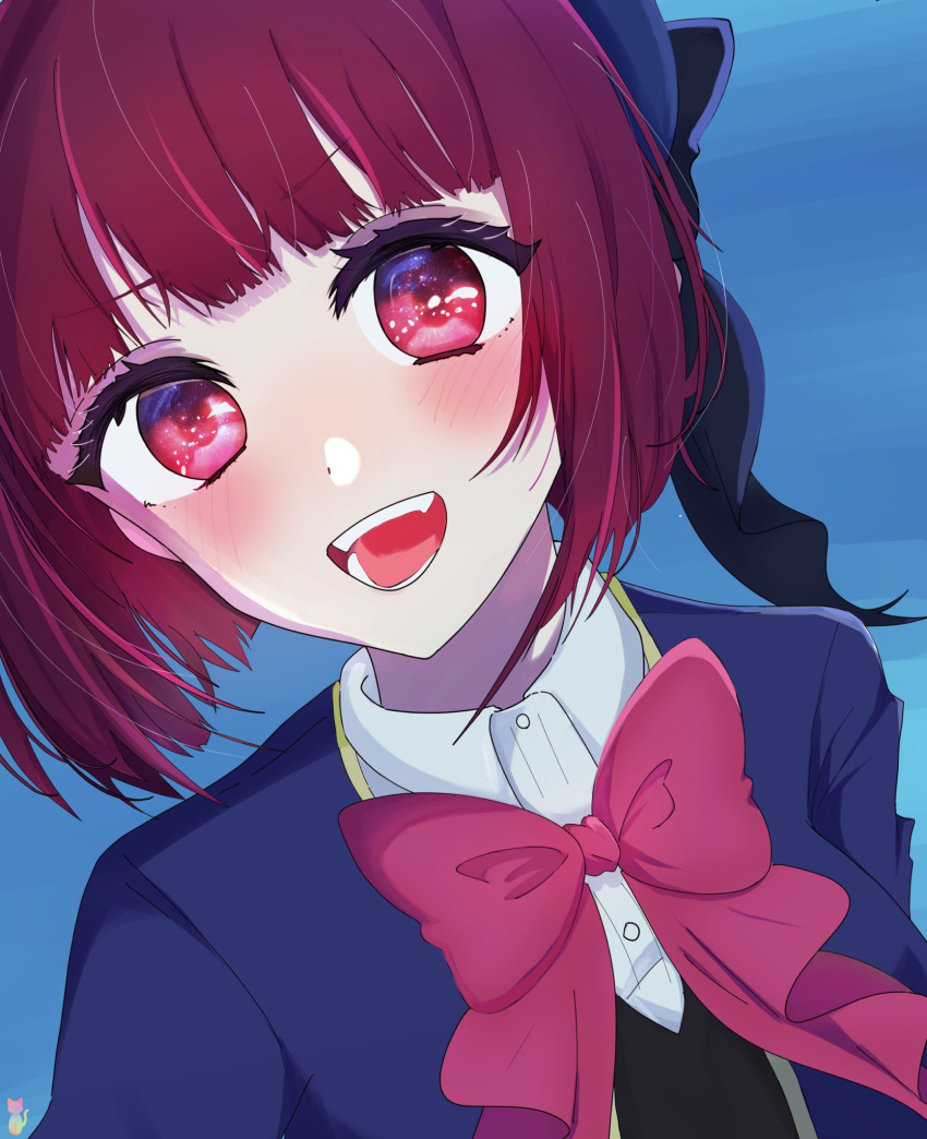 Safebooru - 1girl amano irasuto arima kana beret black sweater vest blue background blue ...