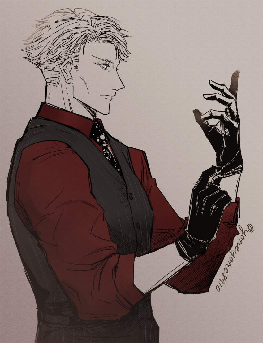 Safebooru - 1boy black gloves black necktie black vest collared shirt gloves highres jujutsu ...