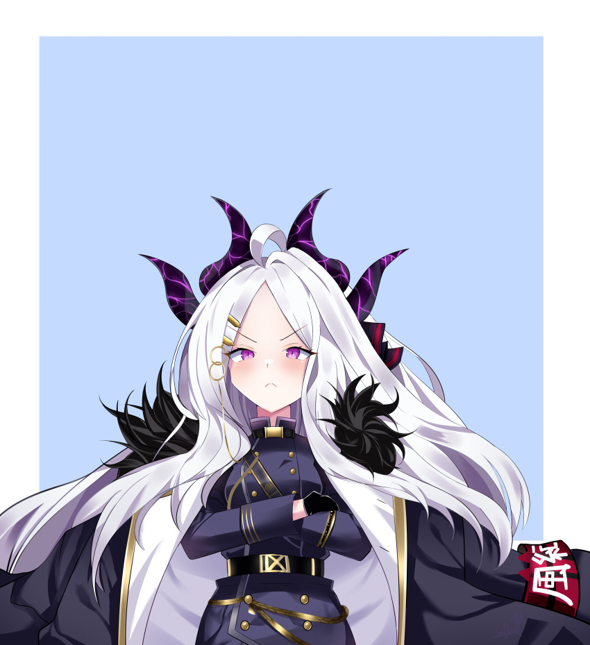 Safebooru - 1girl absurdres ahoge armband belt black coat black gloves blue archive coat coat on ...