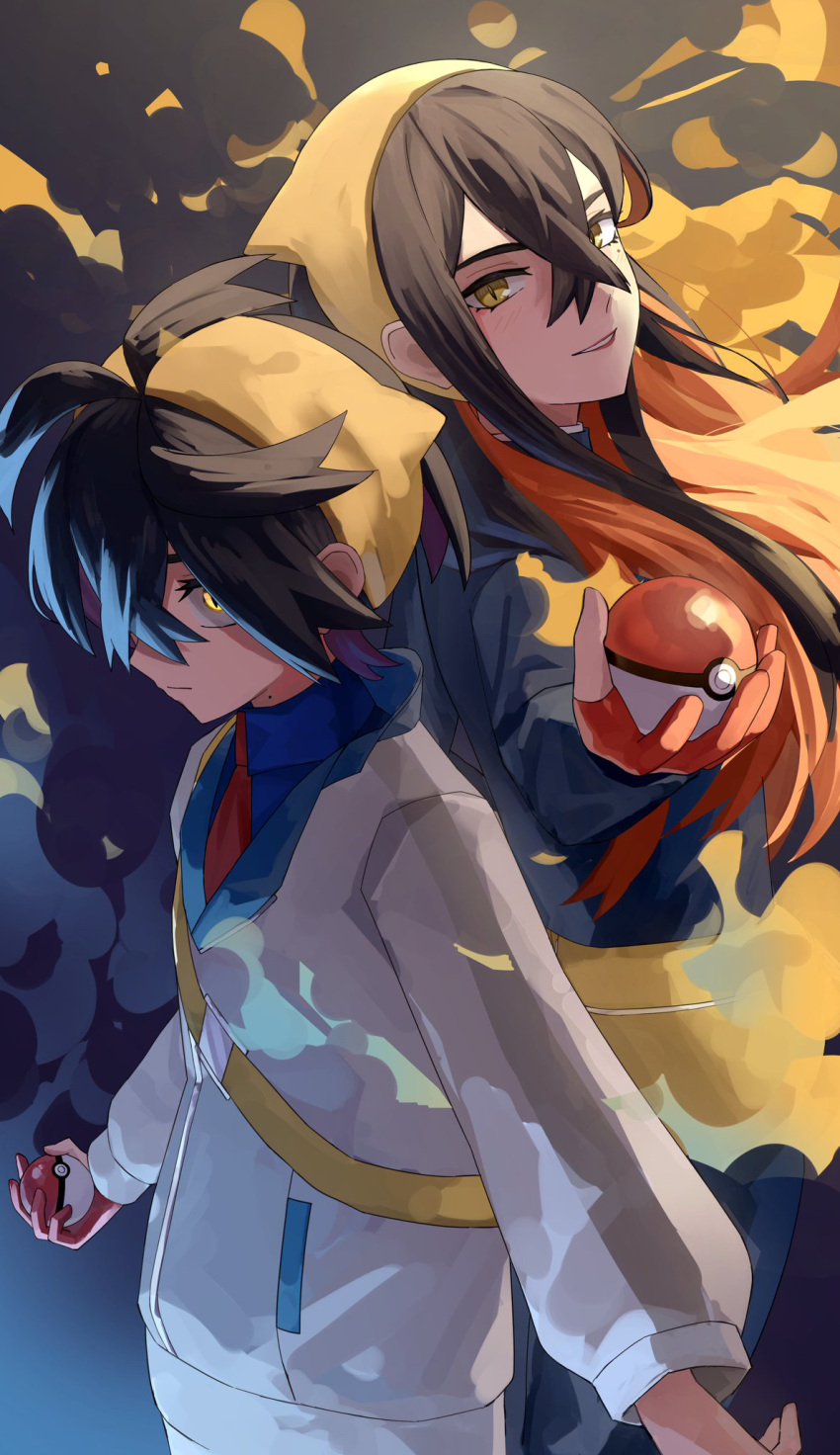 Safebooru - 1boy 1girl black hair blue jacket blue shirt brother and sister carmine (pokemon ...