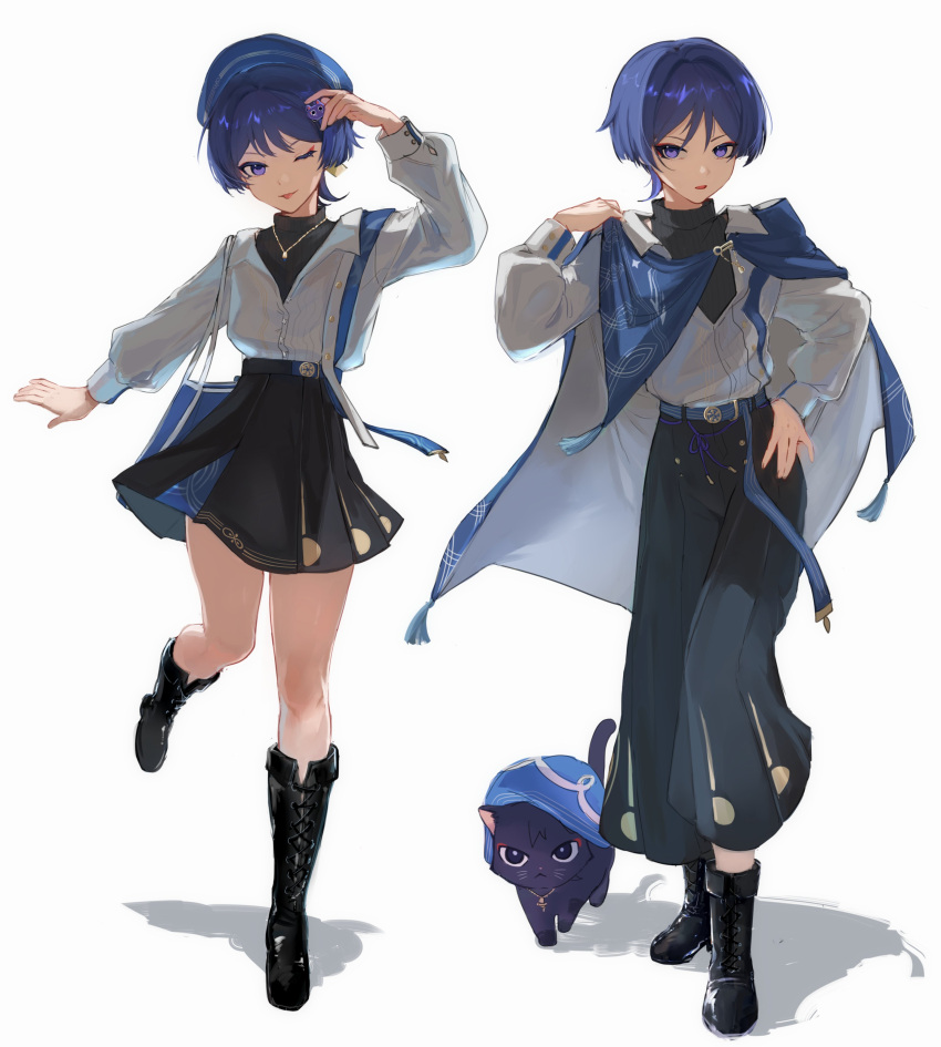 Safebooru - 1boy absurdres black footwear black pants black shirt black skirt boots collared ...