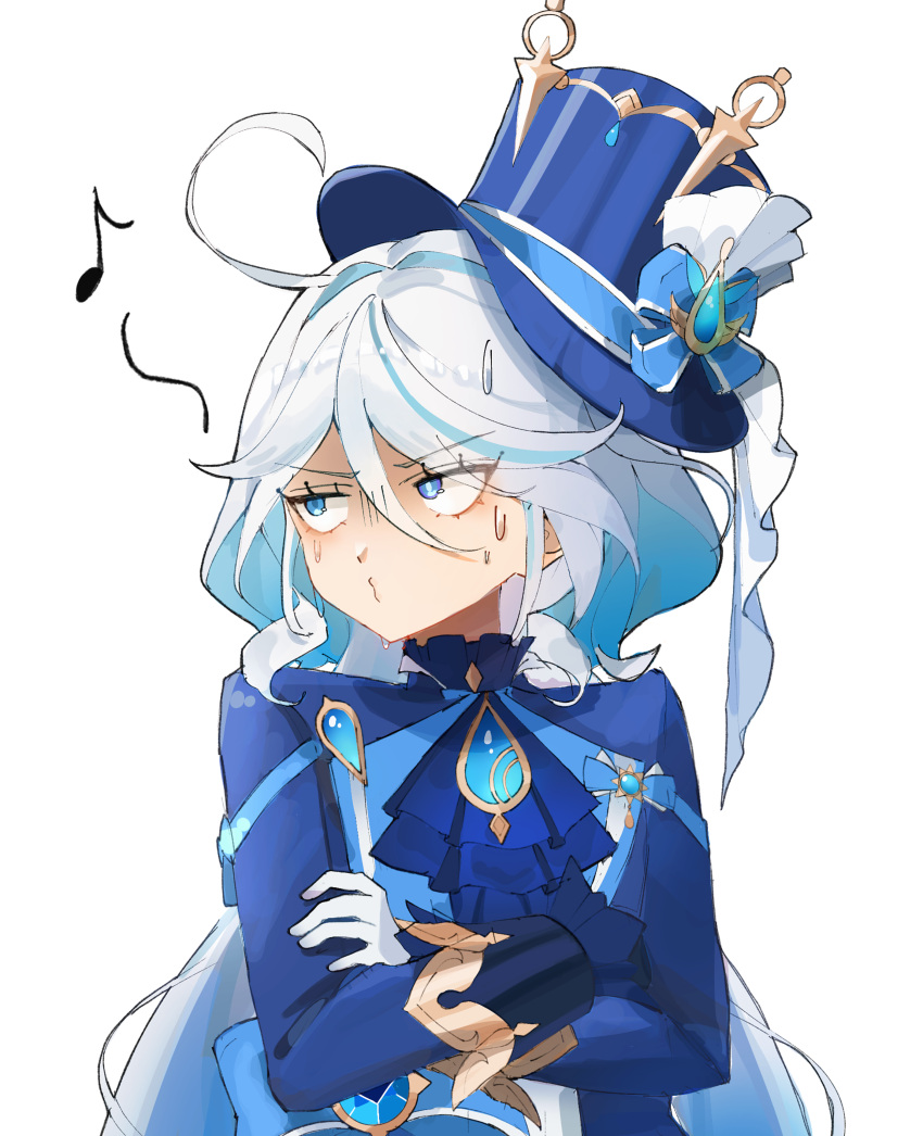 Safebooru - 1girl absurdres ascot averting eyes blue ascot blue coat blue gemstone blue hair ...