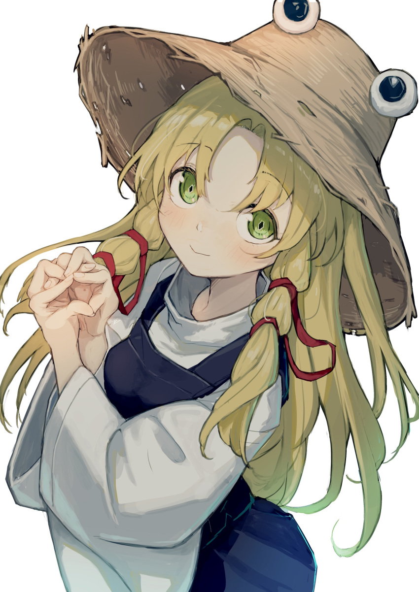 Safebooru - 1girl blonde hair blush bouhuman brown headwear closed mouth commentary green eyes ...