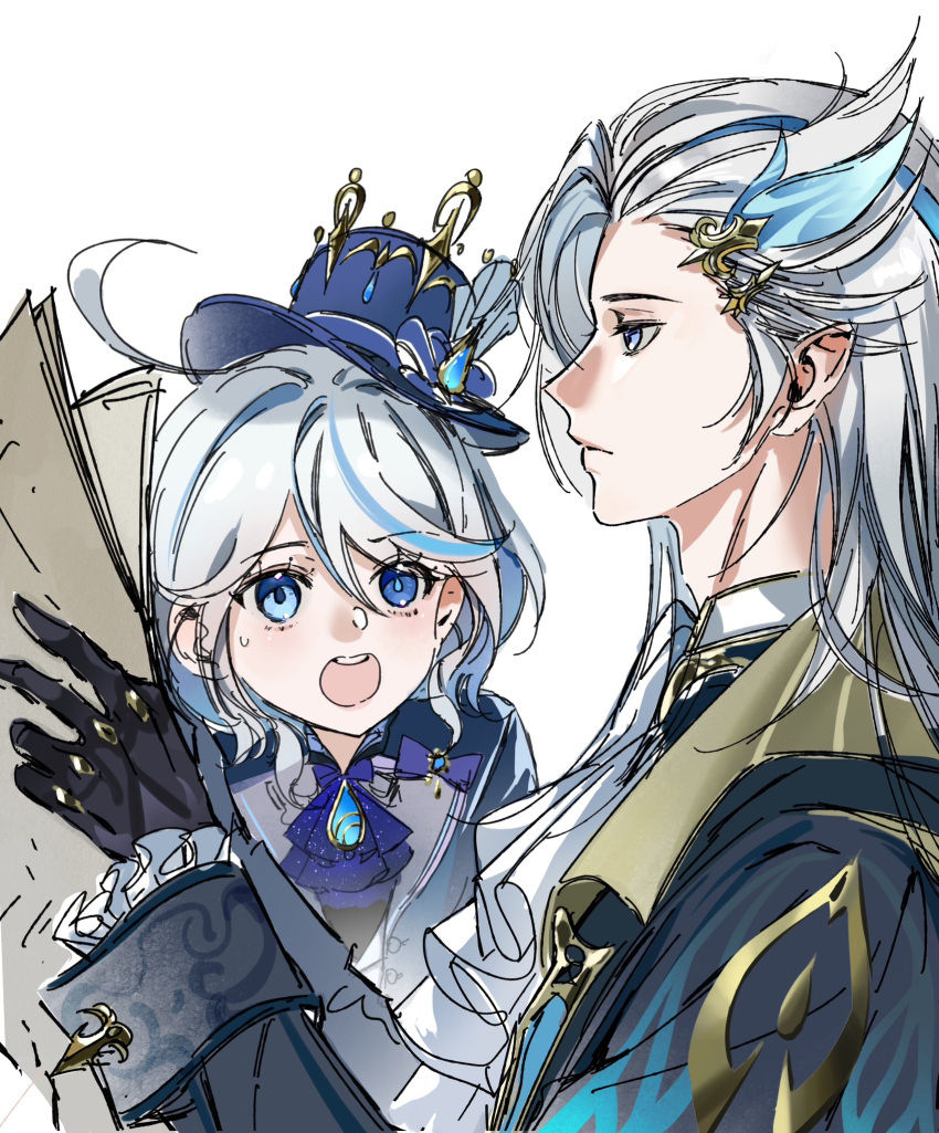 Safebooru - 1boy 1girl ahoge ascot black gloves blue ascot blue coat blue eyes blue hair blue ...