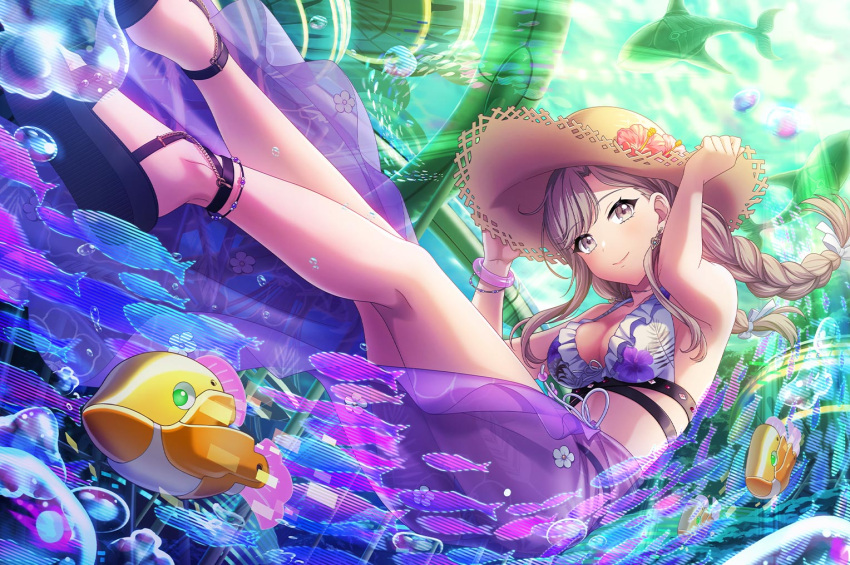 Safebooru - armpits brown eyes brown hair d4dj long hair smile swimsuit tendou hayate | 4538695