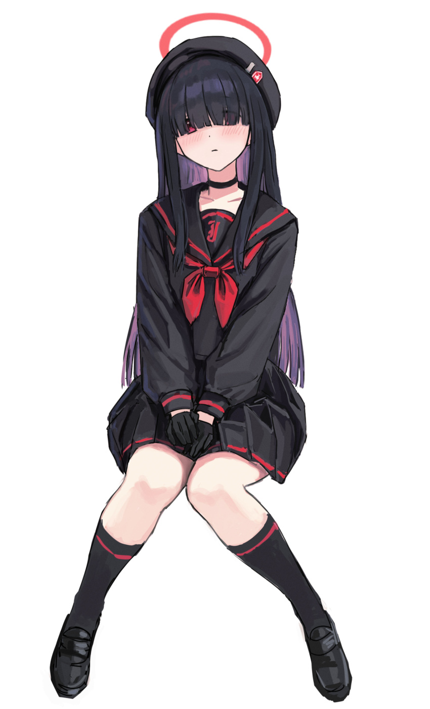 Safebooru - 1girl beret black footwear black hair black headwear black sailor collar black ...