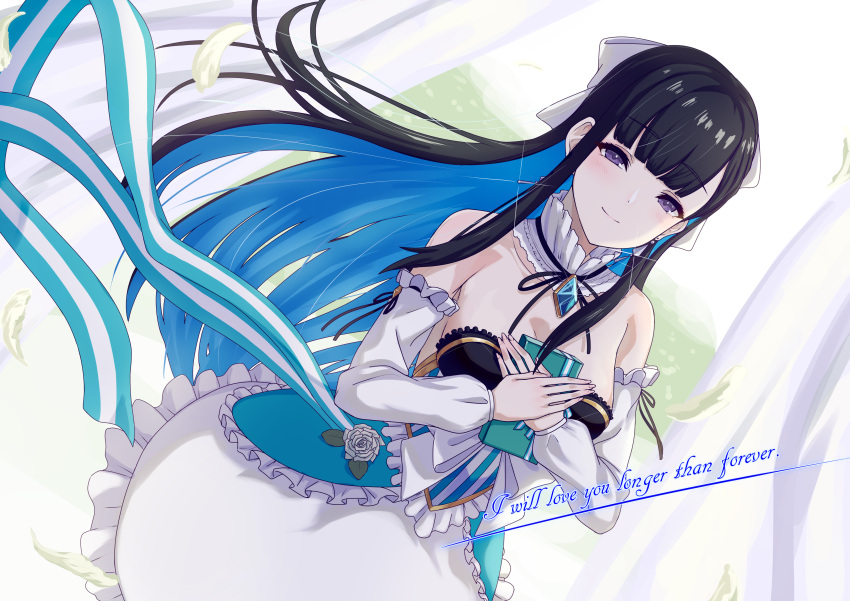 Safebooru - 1girl absurdres bare shoulders black hair blue hair closed mouth collar colored ...
