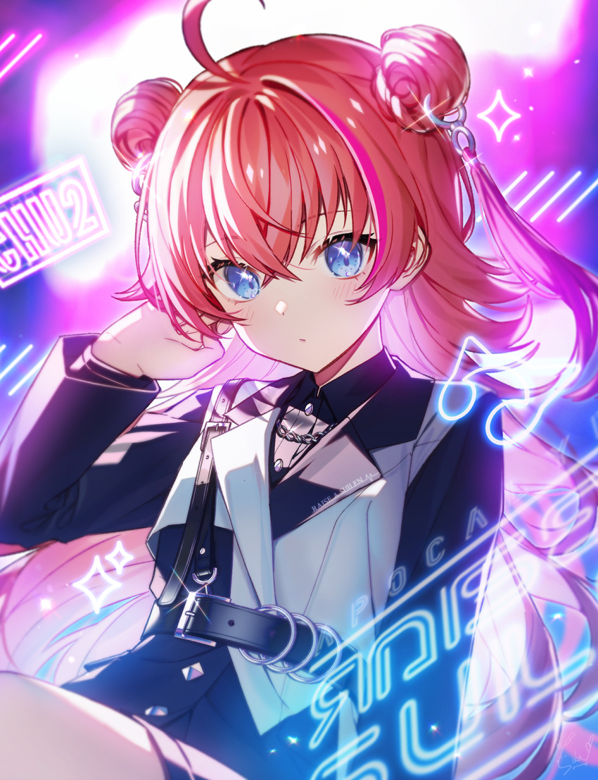 Safebooru - 1girl ahoge bang dream! belt black belt blue eyes blush double bun hair bun highres ...