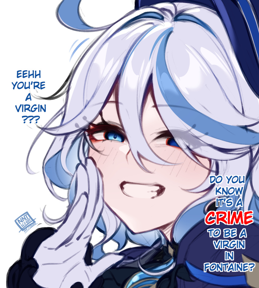 Safebooru - 1girl blue eyes blue hair blue headwear commentary furina (genshin impact) genshin ...