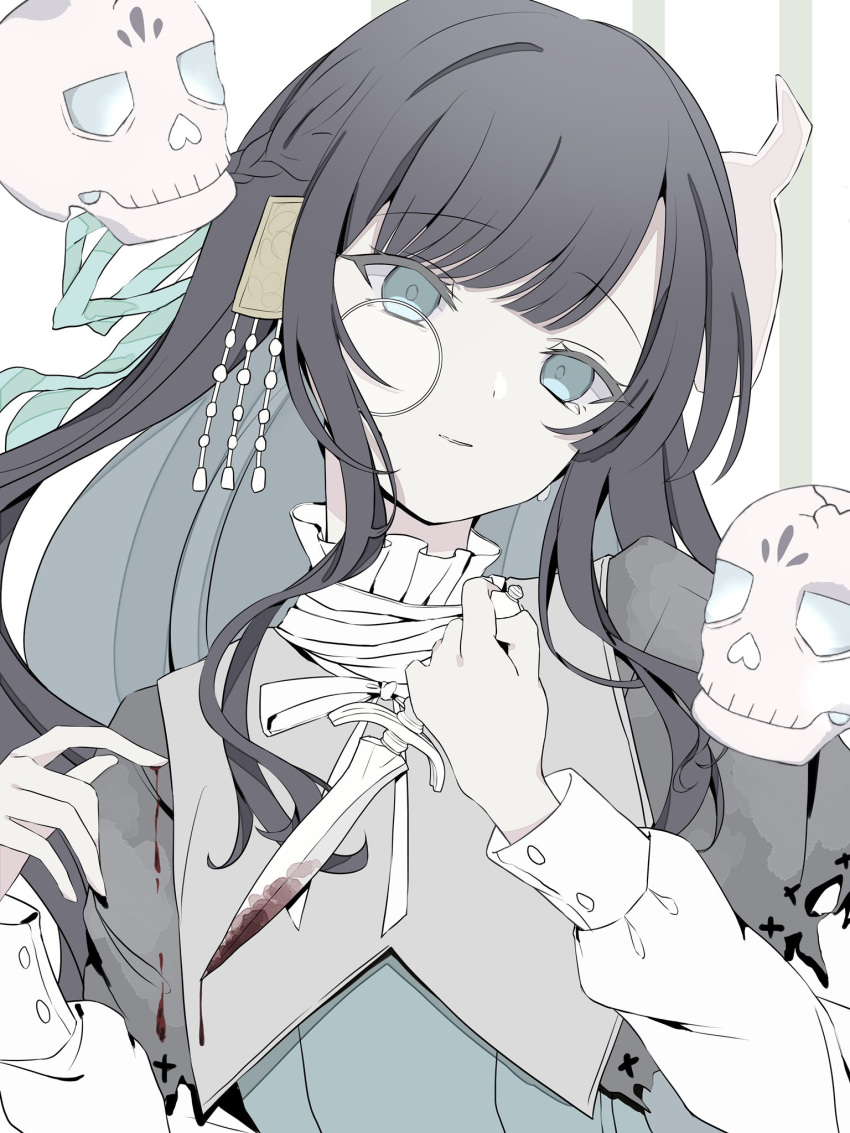 Safebooru - 1girl black hair blood blood on knife blue eyes colored ...