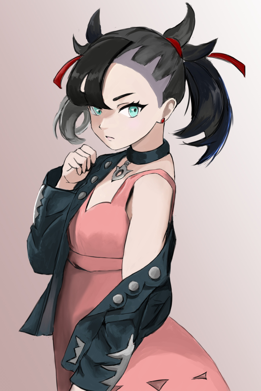 Safebooru - 1girl asymmetrical bangs black choker black hair black jacket choker closed mouth ...