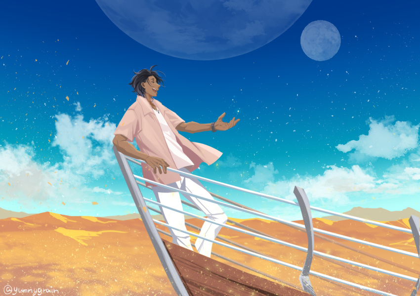 Safebooru - 1boy against railing bartholomew roberts (fate) black hair ...