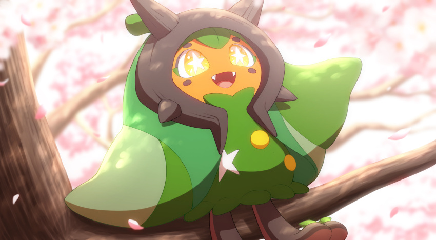 Safebooru - :d branch commentary request day falling petals fangs ...