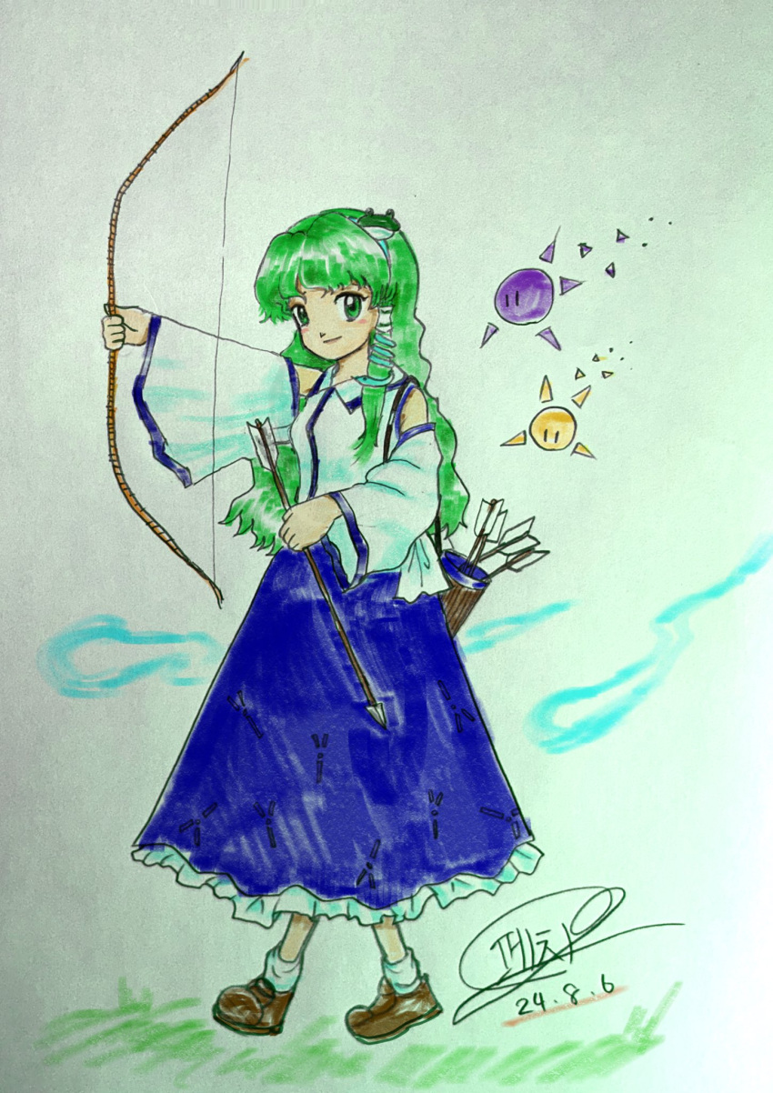 Safebooru - 1girl arrow (projectile) bare shoulders blue skirt bow ...