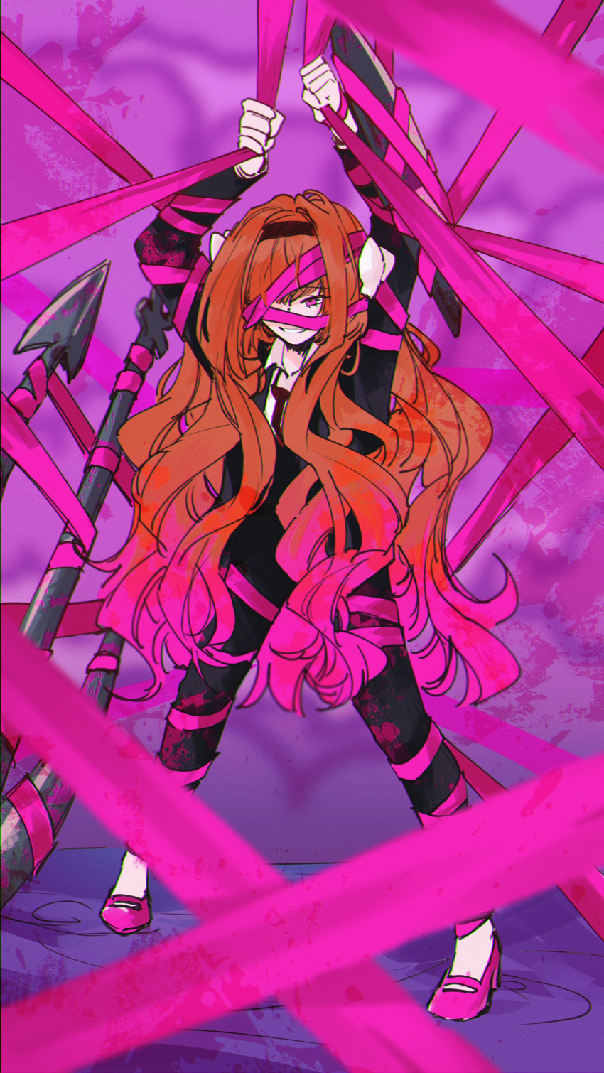 Safebooru - 1girl absurdres arms up black jacket black pants bow e.g.o ...