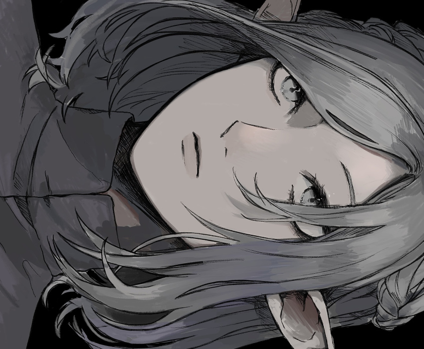 Safebooru - 1boy androgynous black background closed mouth dungeon meshi elf expressionless grey ...