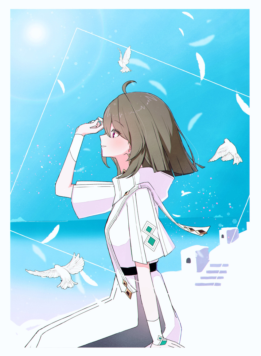 Safebooru 1girl Absurdres Ahoge Arm Support Arm Up Beach Belt Bird