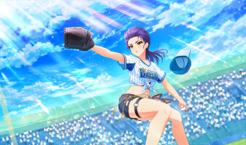 Safebooru - 1girl ball baseball (object) baseball cap baseball mitt baseball stadium baseball ...