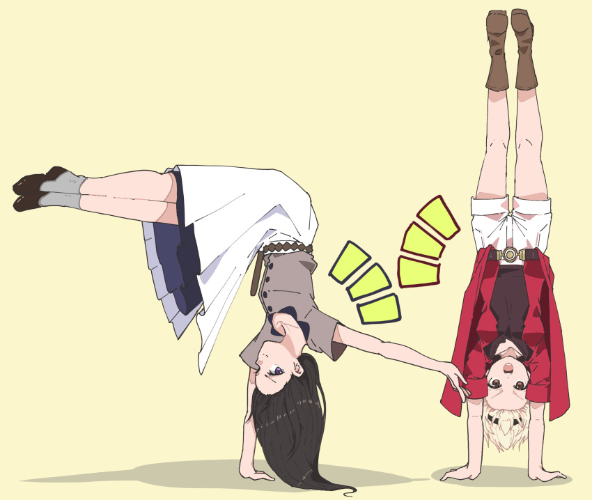 Safebooru - 2girls black hair black shirt blonde hair boots brown eyes ...