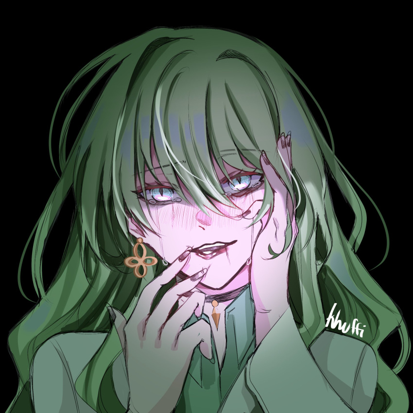 Safebooru - 1girl artist name black background black choker black nails ...