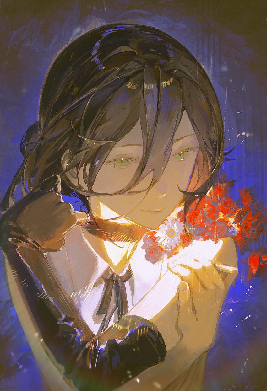 Safebooru - 1girl absurdres artist name black choker black gloves black hair black ribbon ...