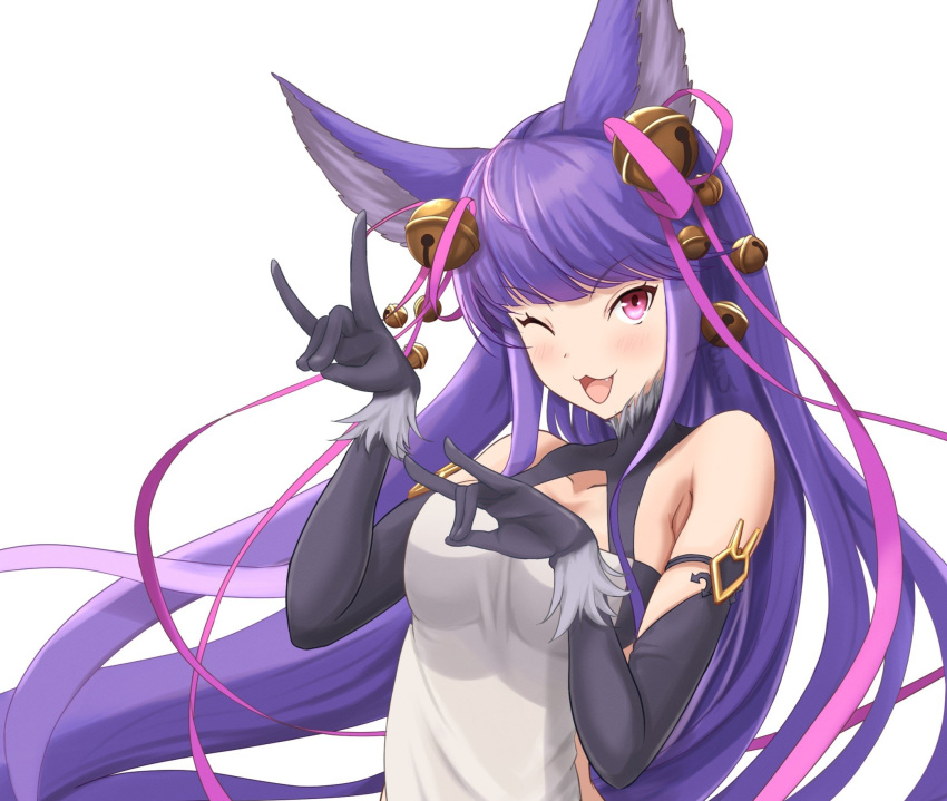 Safebooru - 1girl animal ears backless outfit bell breasts double fox shadow puppet erune fang ...