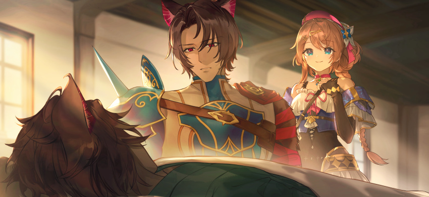 Safebooru - 1girl 2boys absurdres animal ears armor atelier (series) atelier resleriana blue ...