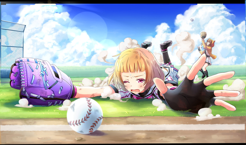 Safebooru - 2girls amakusa kotone animal hood baseball baseball (object) baseball field baseball ...