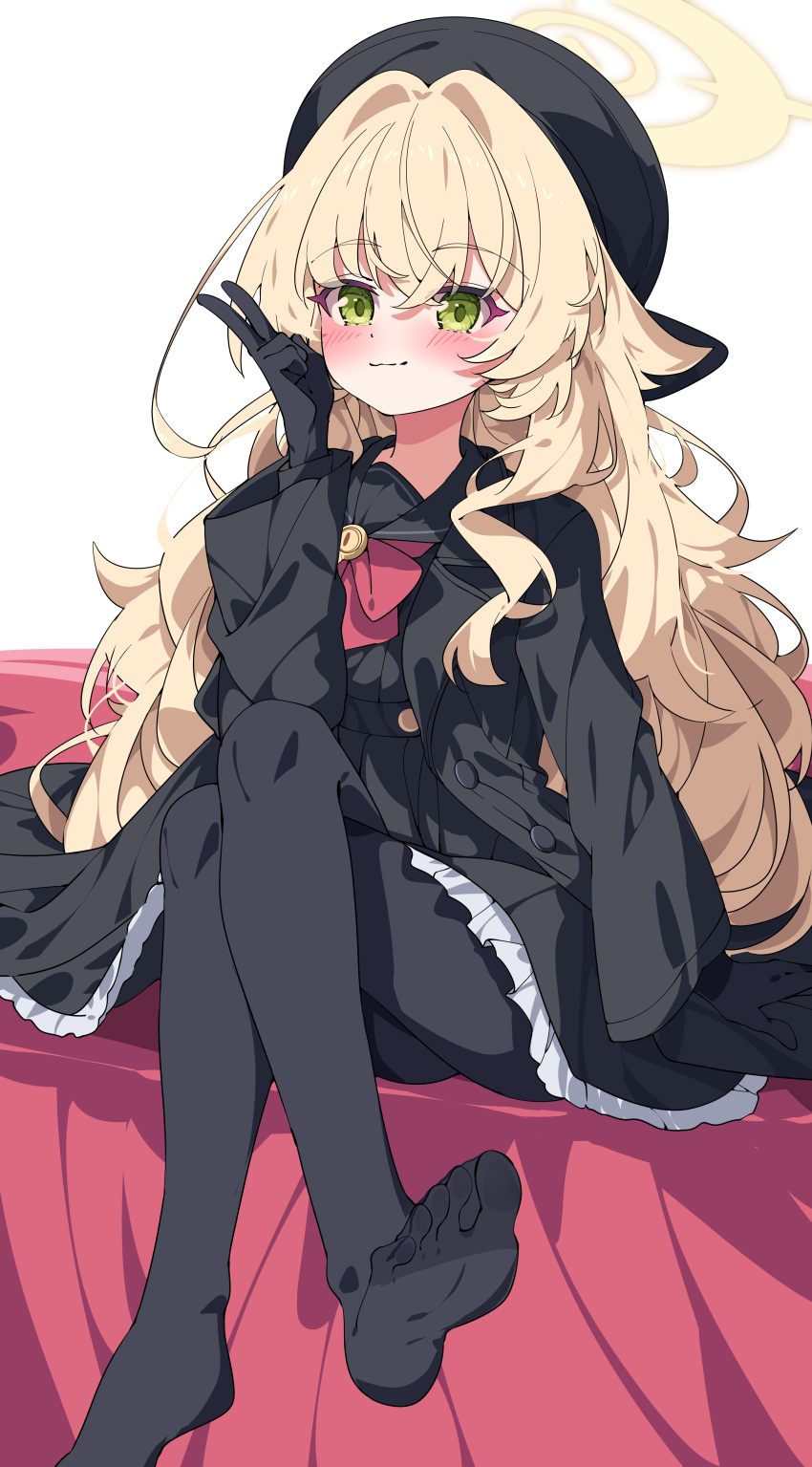 Safebooru - 1girl absurdres arm at side beret black coat black gloves black hat black pantyhose ...