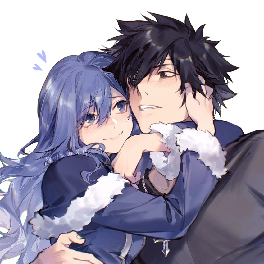 Safebooru - black eyes black hair black shirt blue eyes blue hair blue jacket couple fairy tail ...