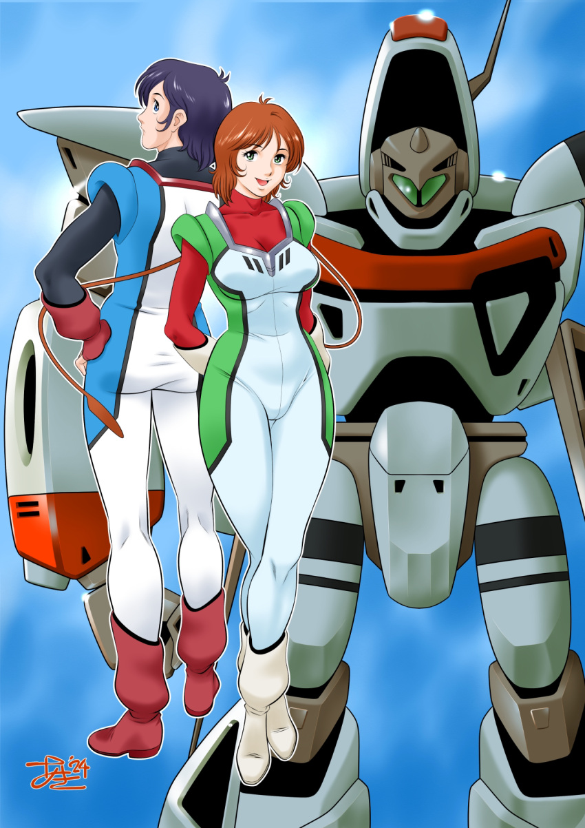 Safebooru - 1boy 1girl 2024 aki (pixiv 87336387) back-to-back blue eyes ...