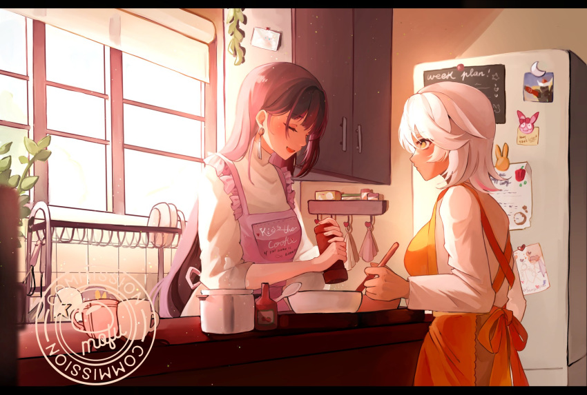 Safebooru - 2girls ^ ^ alternate costume apron carole peppers closed eyes closed mouth ...