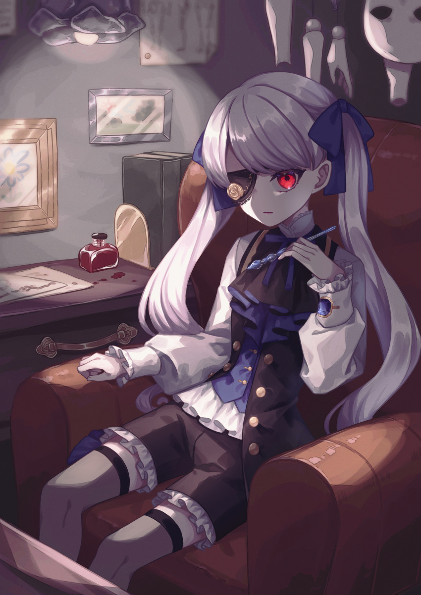 Safebooru - 1girl absurdres akikawa higurashi arm rest armchair ascot black ascot black jacket ...