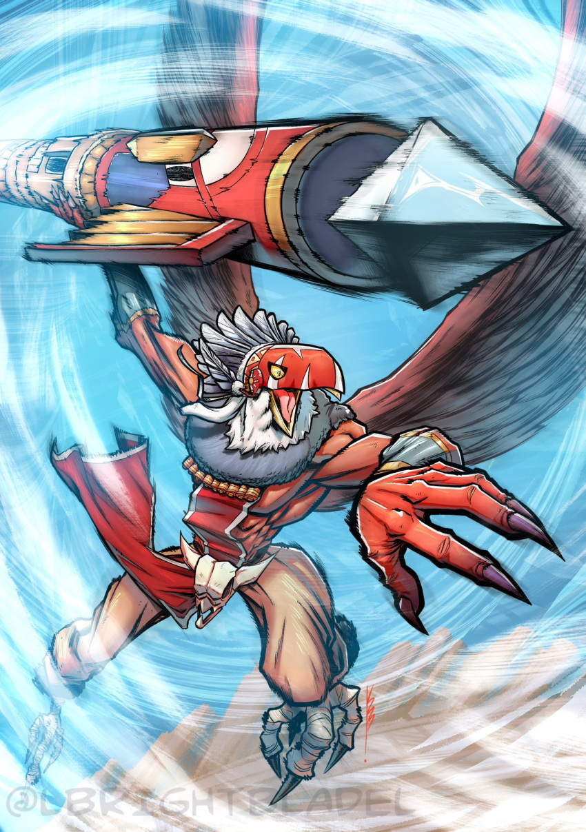 Safebooru - animal skull arm up beak bird girl bird legs blue sky ...