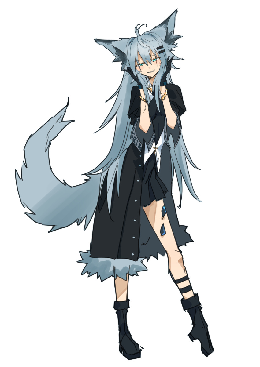 Safebooru - 1girl absurdres animal ears aqua eyes arknights black coat black skirt coat ...