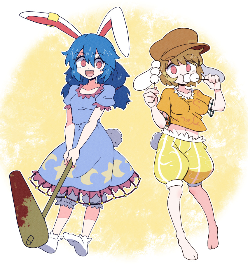 Safebooru - 2girls animal ears blonde hair blue dress blue hair dango ...