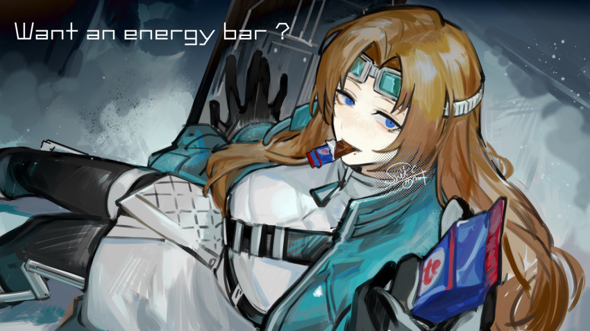 Safebooru - 1girl aqua coat arm up black gloves black leggings blue ...