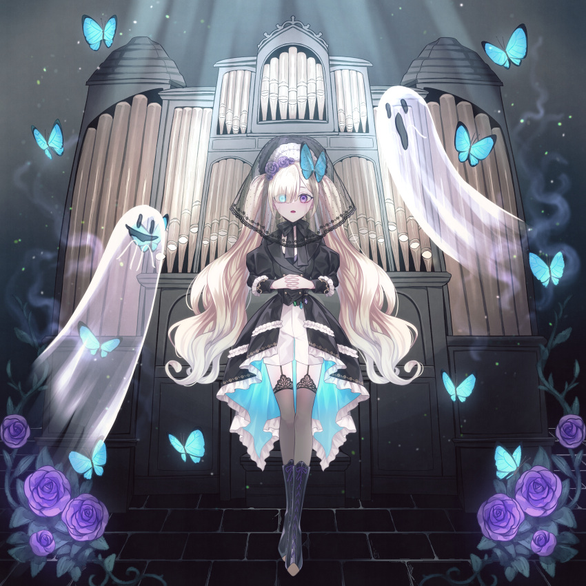 Safebooru - 1girl absurdres akikawa higurashi black dress black footwear black thighhighs black ...