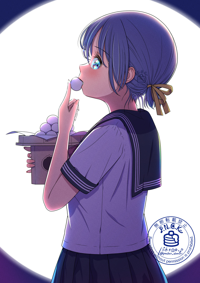 Safebooru - 1girl absurdres artist logo backlighting blue eyes blue hair commentary request ...