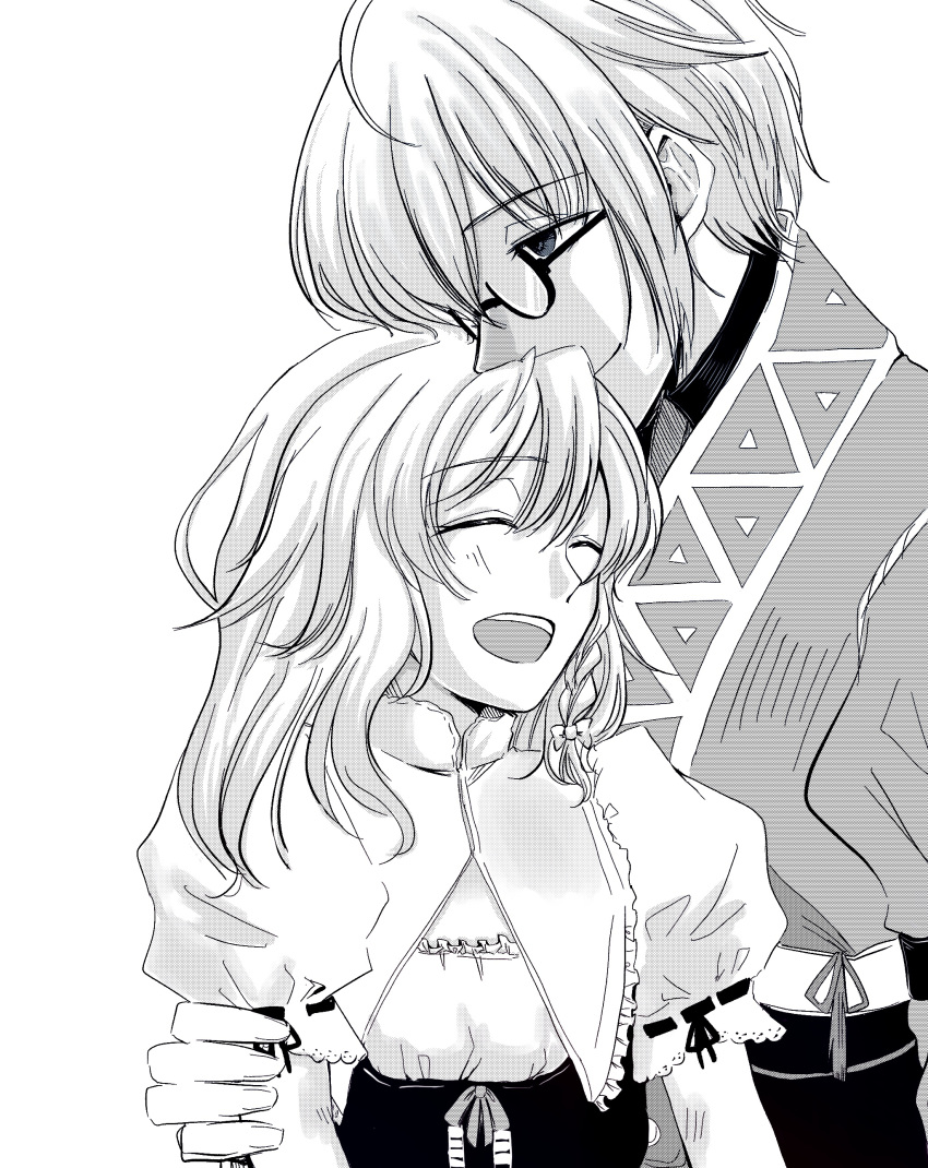 Safebooru - 1boy 1girl :d absurdres blush bow braid closed eyes closed mouth commentary request ...