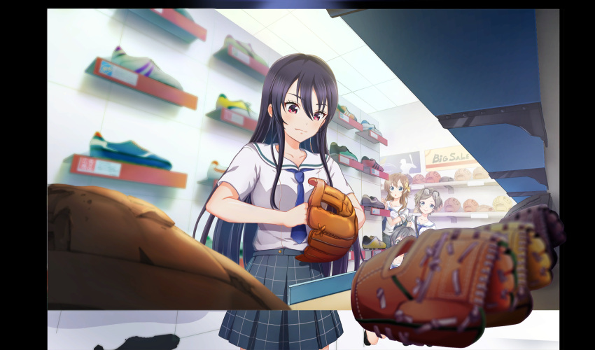 Safebooru - 4girls arihara tsubasa baseball mitt black-framed eyewear black hair blue necktie ...