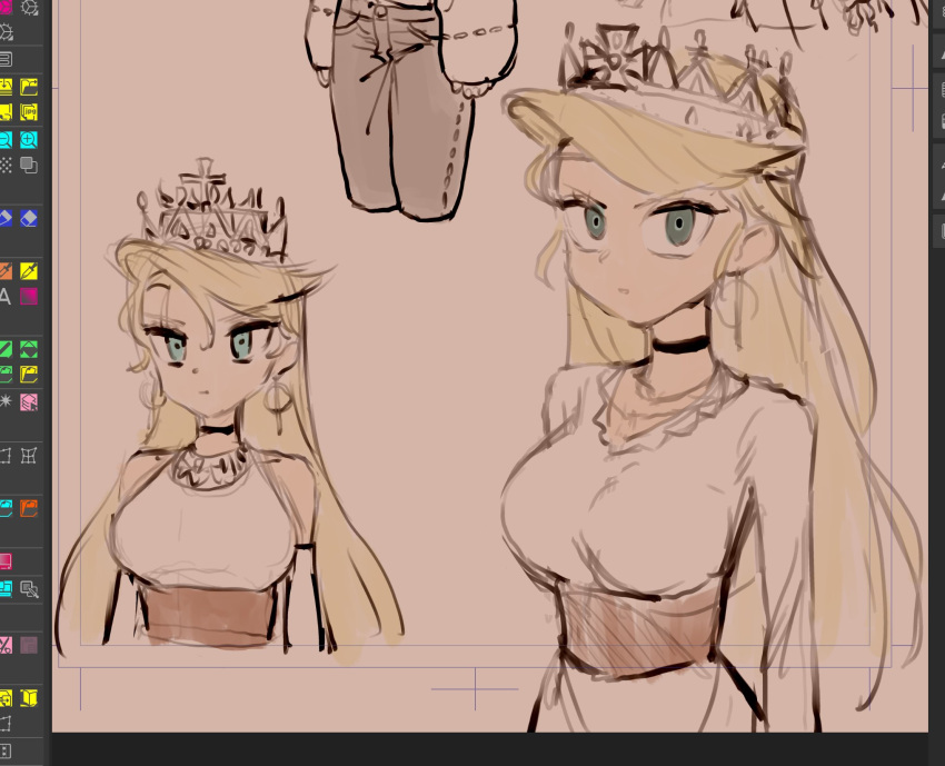 Safebooru - 1girl art program in frame bare shoulders berit (eisu) blonde hair blue eyes breasts ...