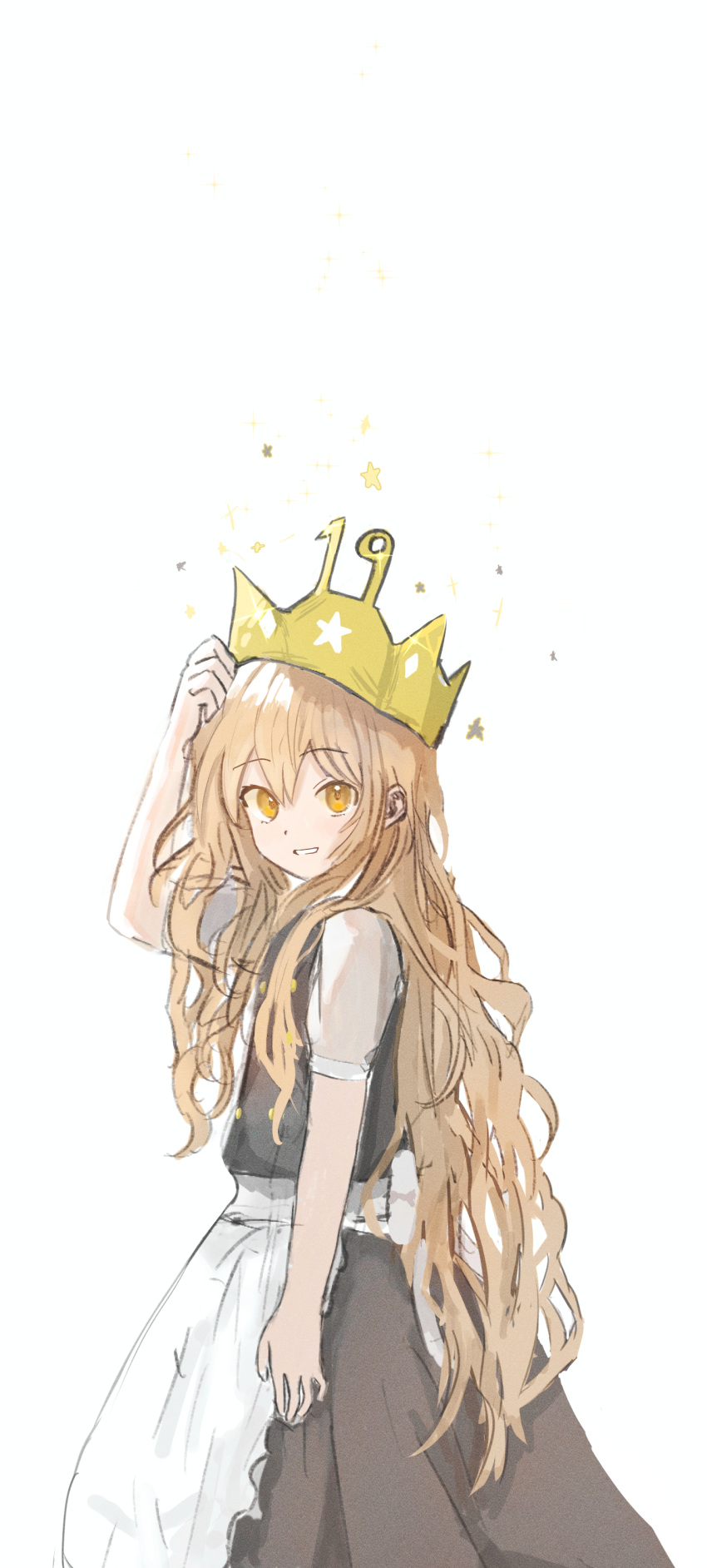Safebooru - 1girl absurdres apron black skirt black vest blonde hair crown hair between eyes ...