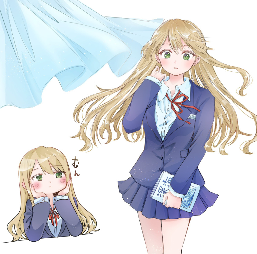 Safebooru - 1girl 3-nyan blazer blonde hair blue jacket blue skirt blush boku no kokoro no yabai ...