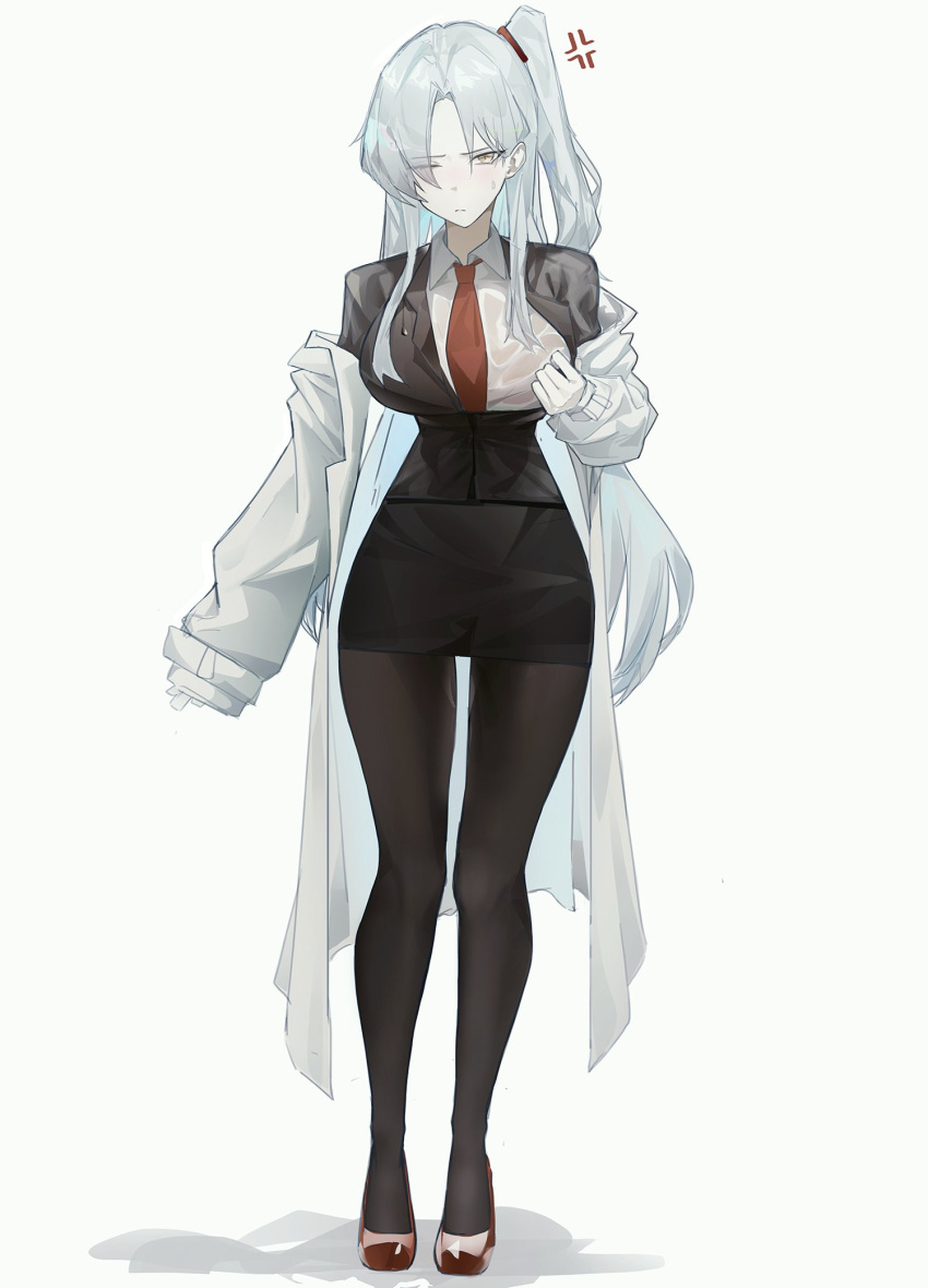 Safebooru - 1girl angela (project moon) black jacket black pantyhose black skirt blue hair ...