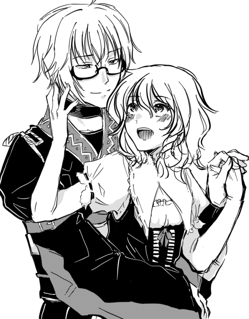 Safebooru - 1boy 1girl :d ahoge apron blush bow braid choker closed mouth commentary request ...