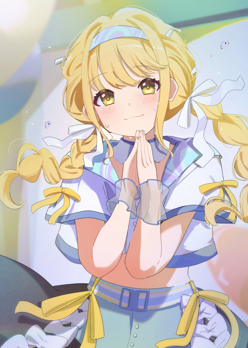 Safebooru - 1girl :3 absurdres blonde hair blue hairband blurry blurry background blush braid ...