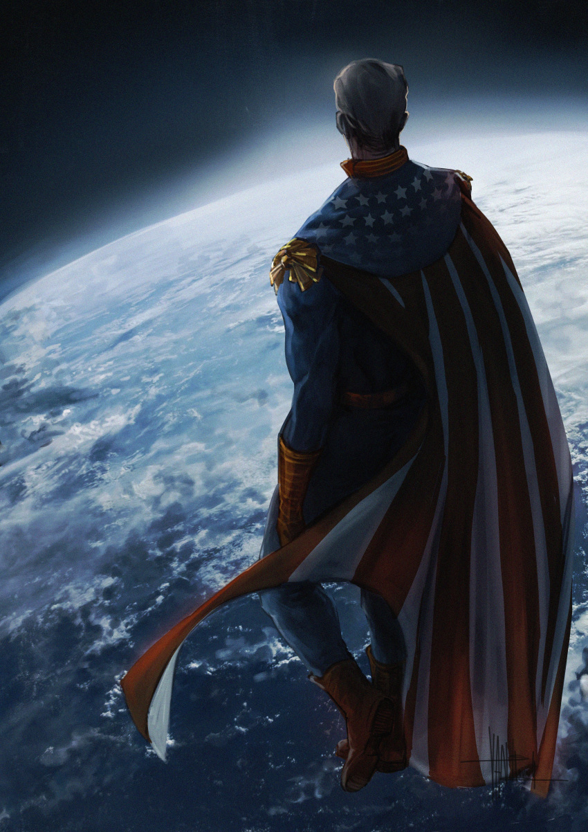 Safebooru - 1boy absurdres american flag blonde hair blue pants blue ...