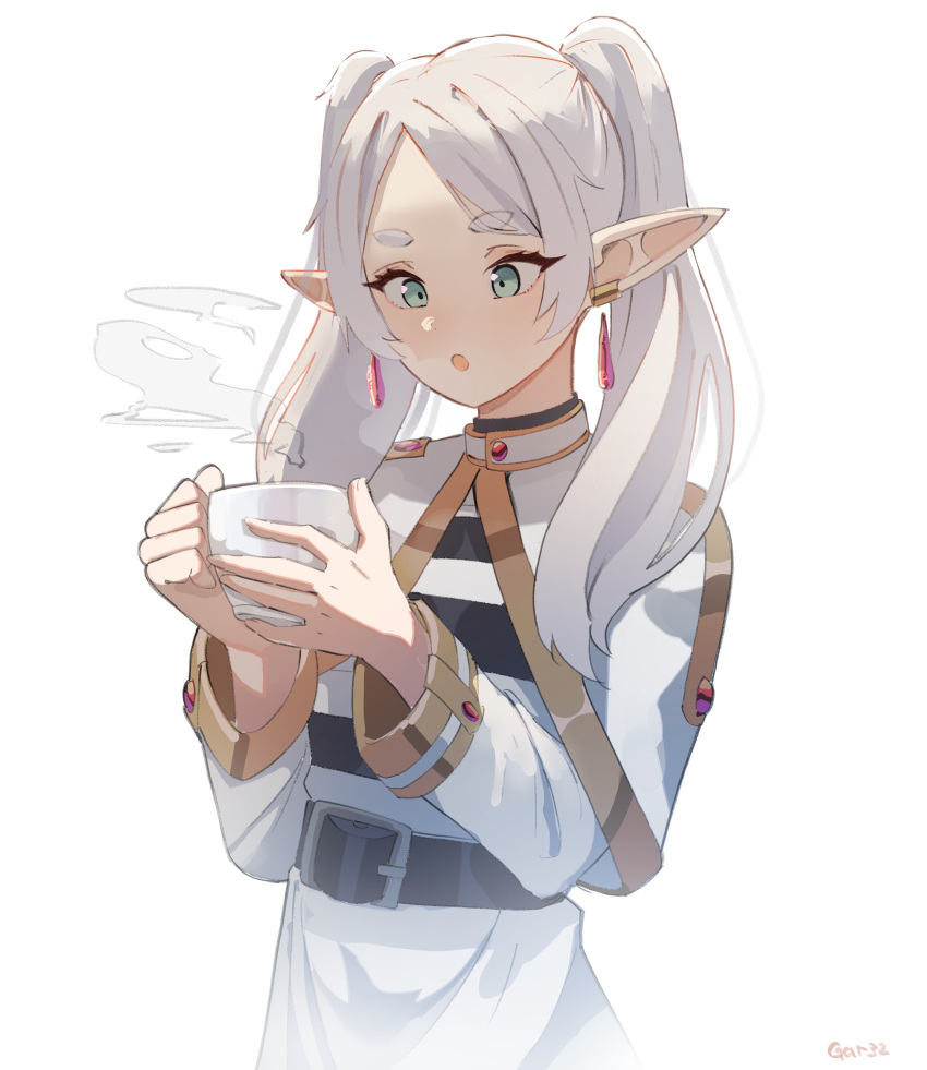 Safebooru - 1girl :o absurdres belt belt buckle black belt blowing on food blush buckle capelet ...