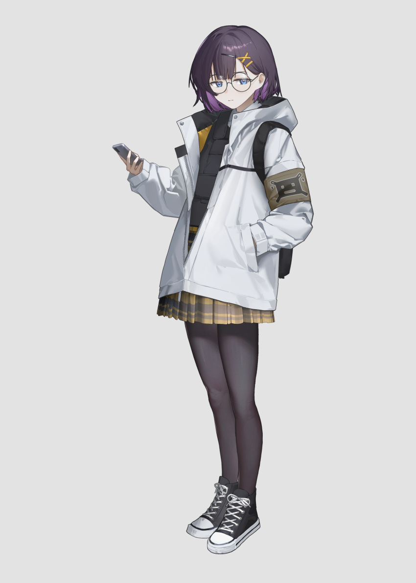 Safebooru - 1girl absurdres black pantyhose blue eyes bulletproof vest commission glasses hand ...